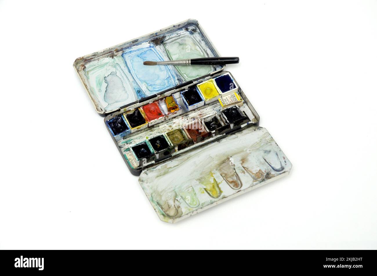 old used pocket watercolor box, field work, pocket art, creation tools ...