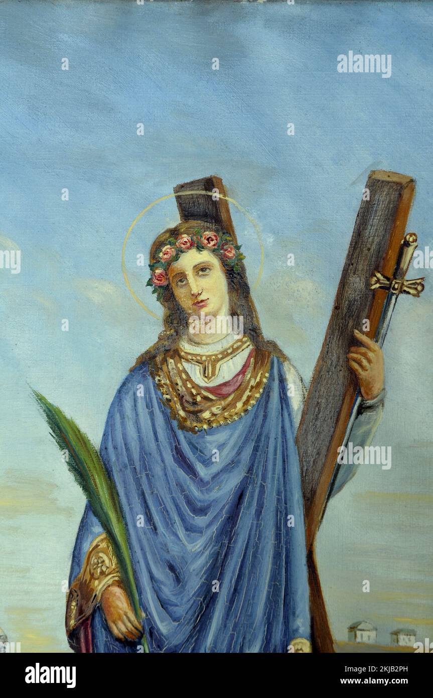 ancient oil painting of a saint, probably Saint Catherine of Alexandria ...