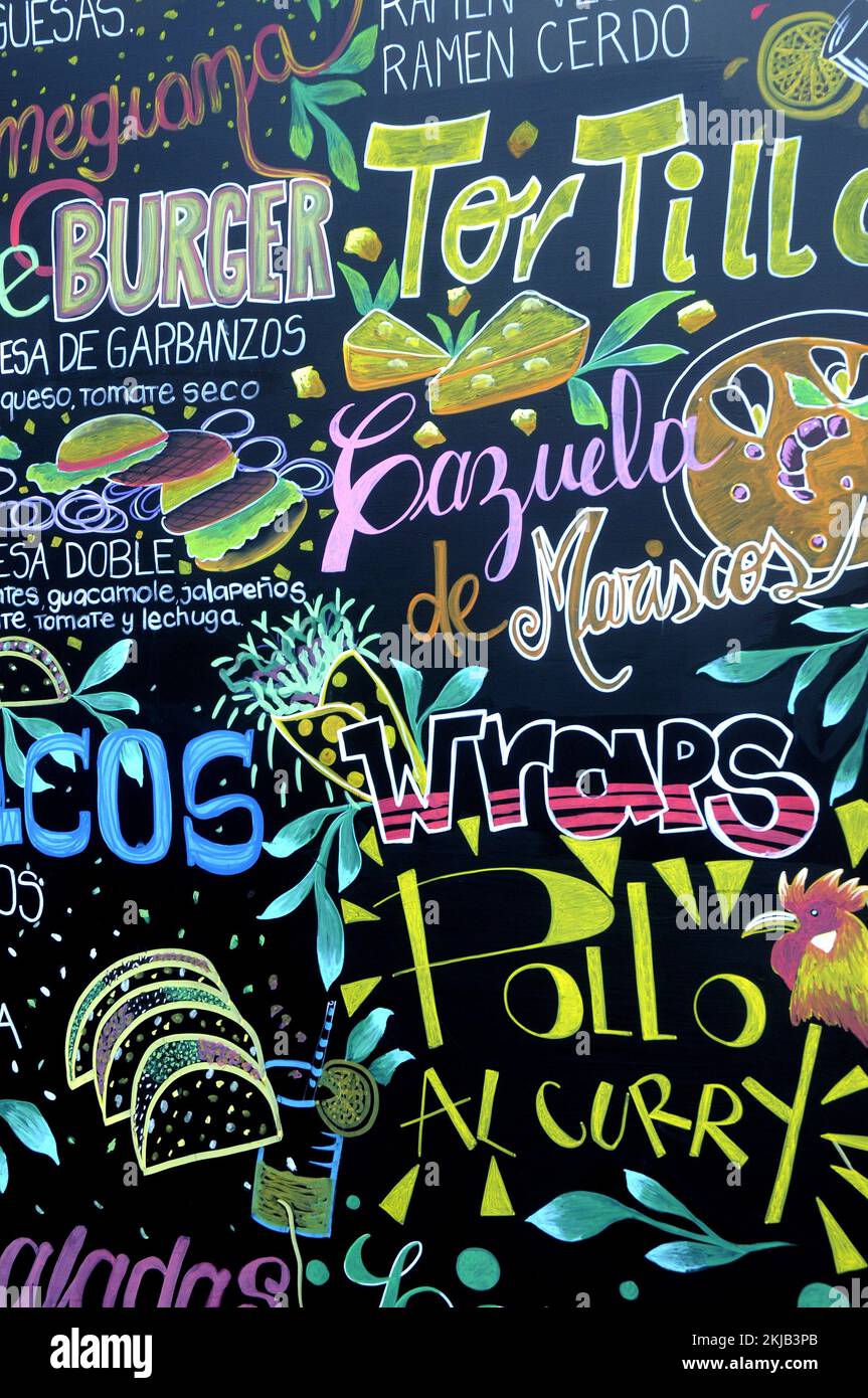 blackboard with appetizers lettering drawings, Barcelona Stock Photo ...