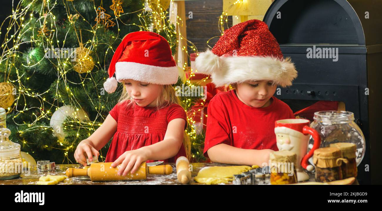 Christmas traditions. Kids making christmas cookies. Happy children ...