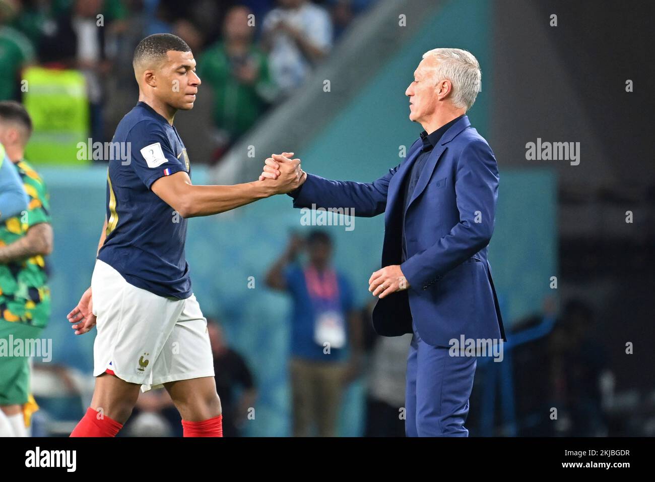 coach Didier DESCHAMPS (FRA) with Kylian MBAPPE (FRA), handshake game 5 ...