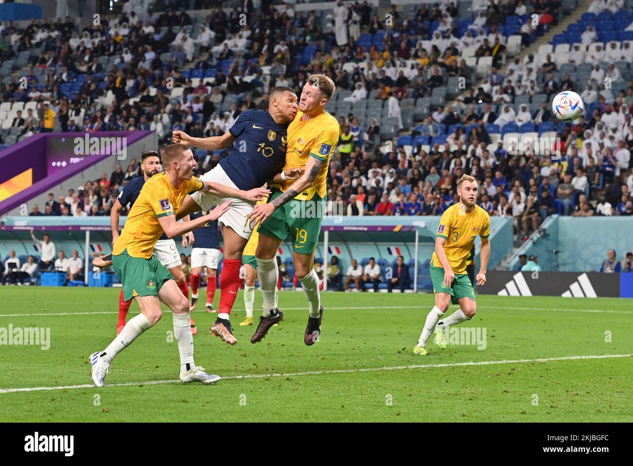 Kylian MBAPPE (FRA) heads the ball the goal to 3-1, versus SOUTTAR ...