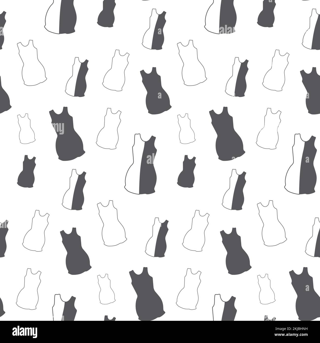 Endless pattern from outline short sleeve summer dresses in trendy gray ...