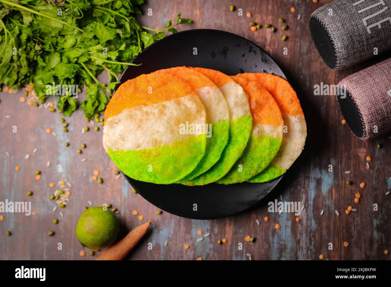 An Indian flag coloured poori in a plate Stock Photo - Alamy