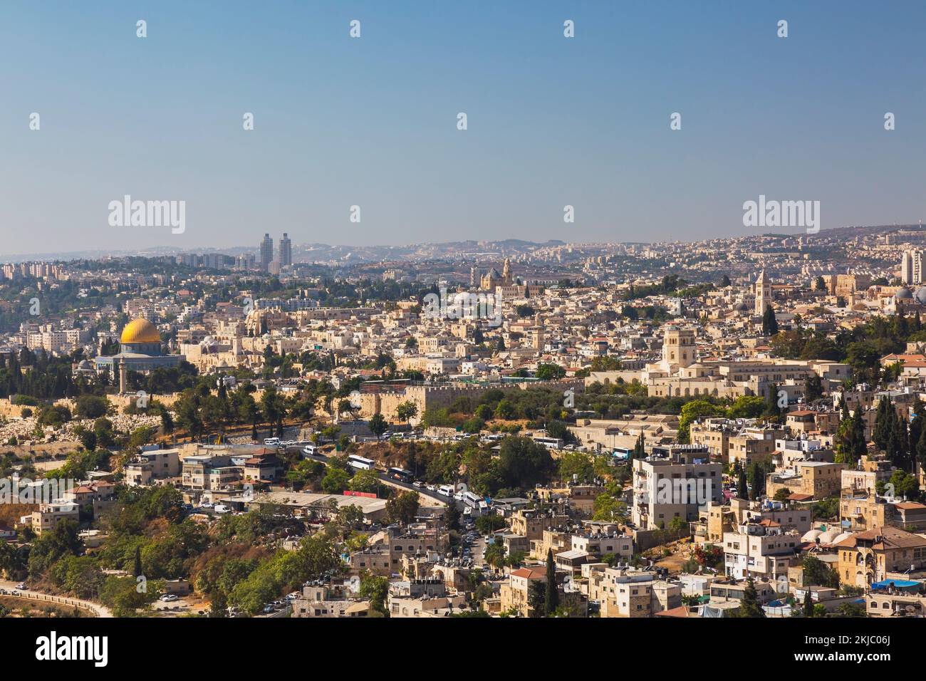 Modern Jerusalem city skyline and Dome of the rock and Al-Aqsa Mosque ...