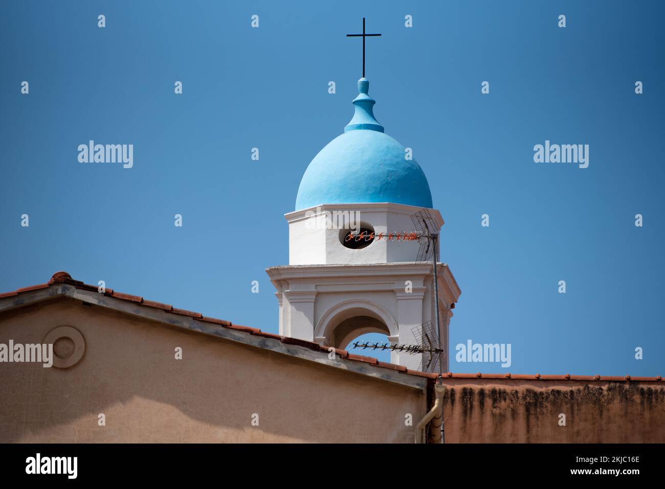 the sky blue domes of the greek orthodox churches in Chania, Crete ...