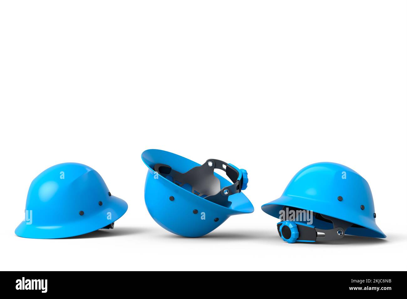Heap of safety helmets or hard caps on white background. 3d render and ...