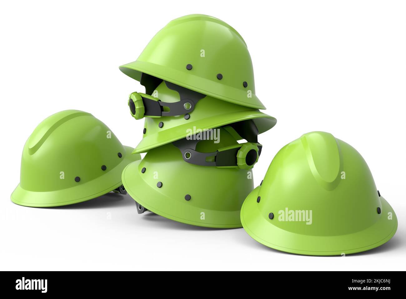 Stack of safety helmets or hard caps on white background. 3d render and ...