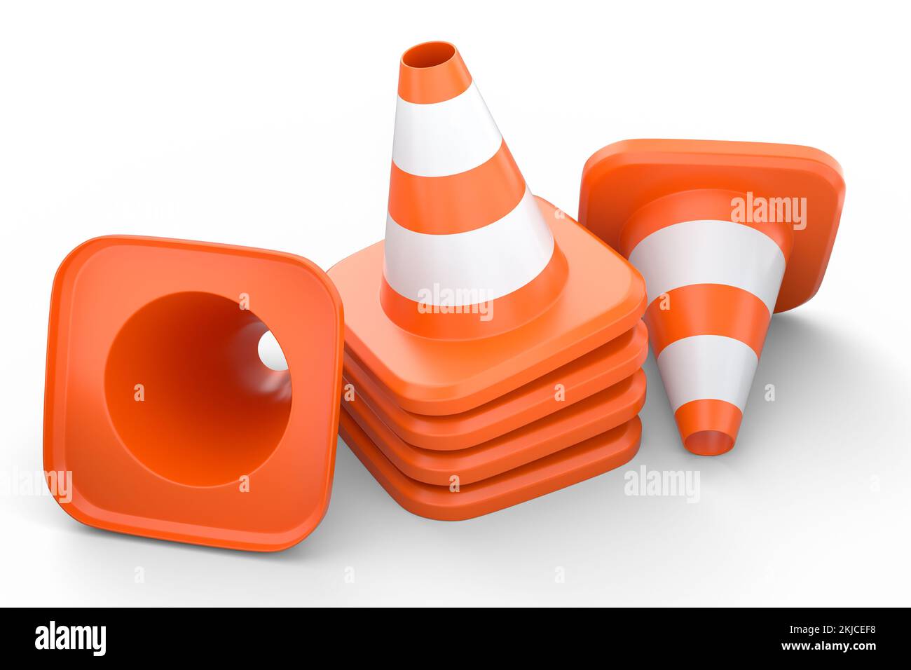 Set of traffic cones for under construction road work on white ...