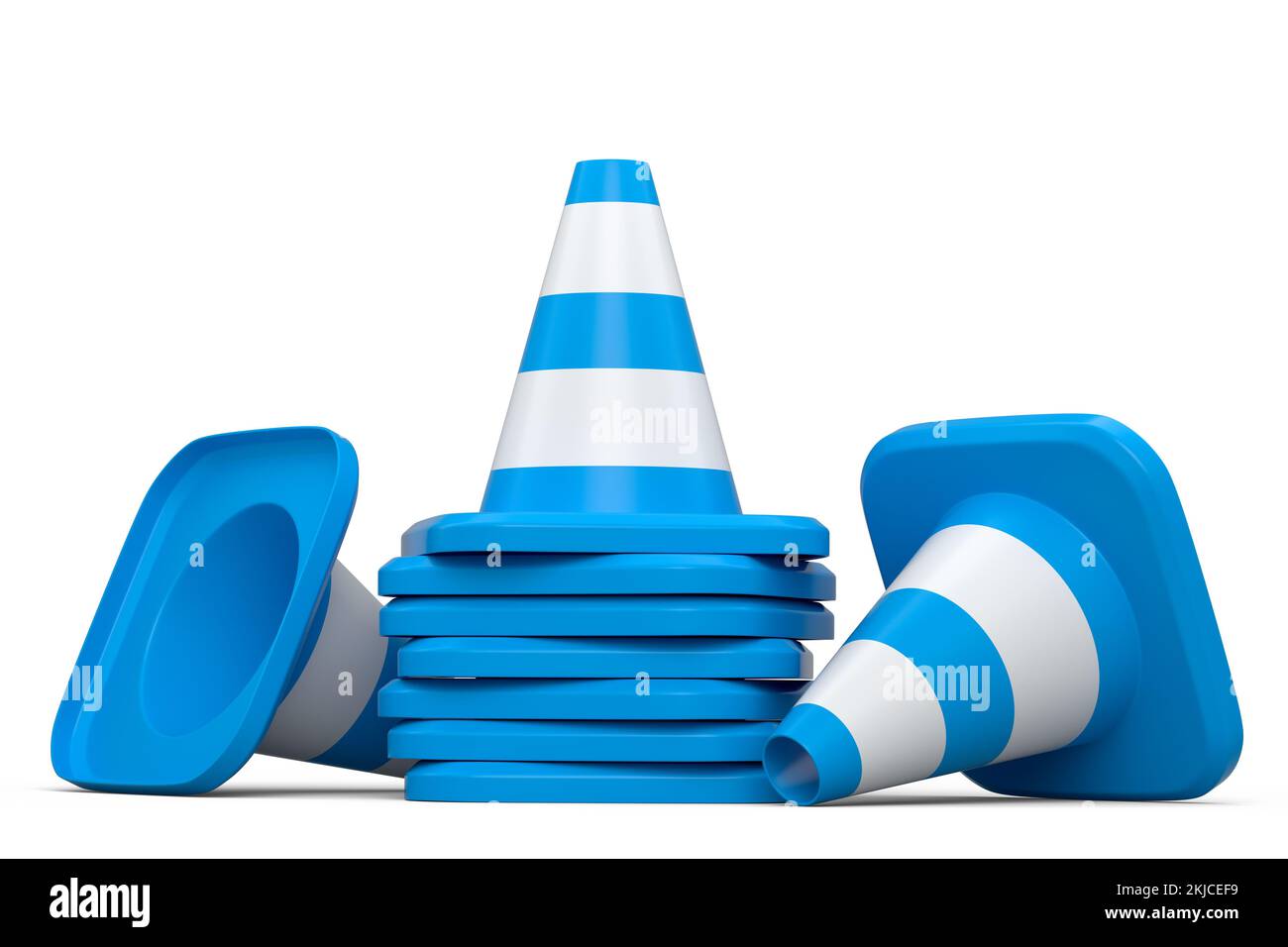 Set of traffic cones for under construction road work on white ...