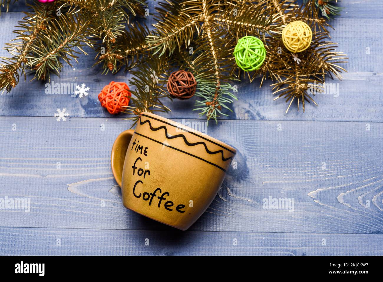 Mug for coffee with christmas decorations background. Enjoy winter ...