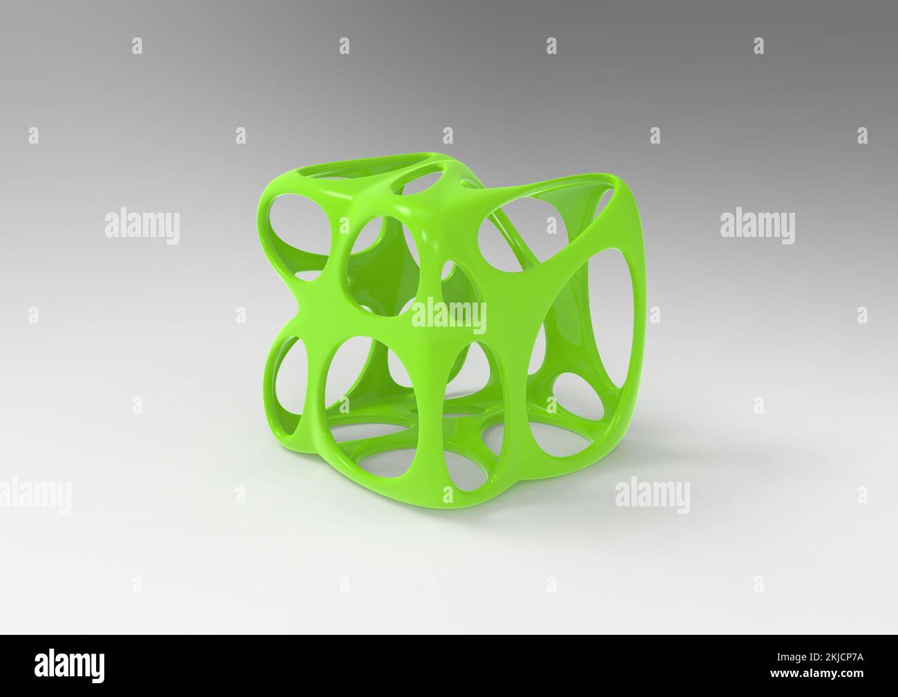 Abstract yellow green plastic cube shape. Futuristic organic cubic cell ...
