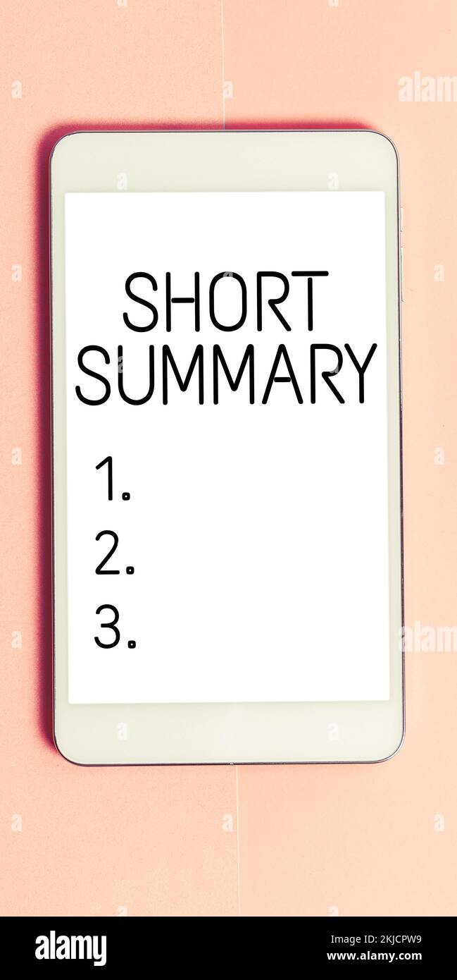 Hand writing sign Short Summary. Conceptual photo Brief statement of main points clear Stock ...