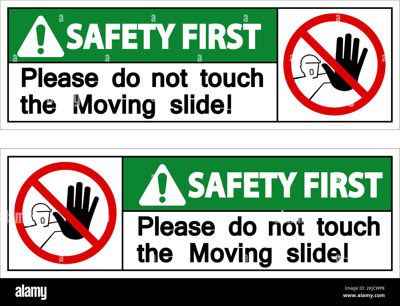 Safety First Please do not touch the moving slide on white background ...
