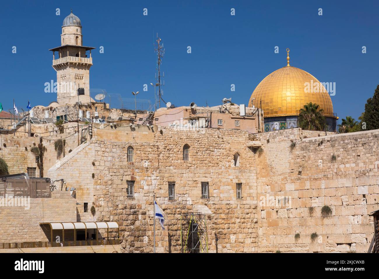 Western Wall or Wailing Wall, Al-Aqsa Mosque and the Dome of the Rock ...