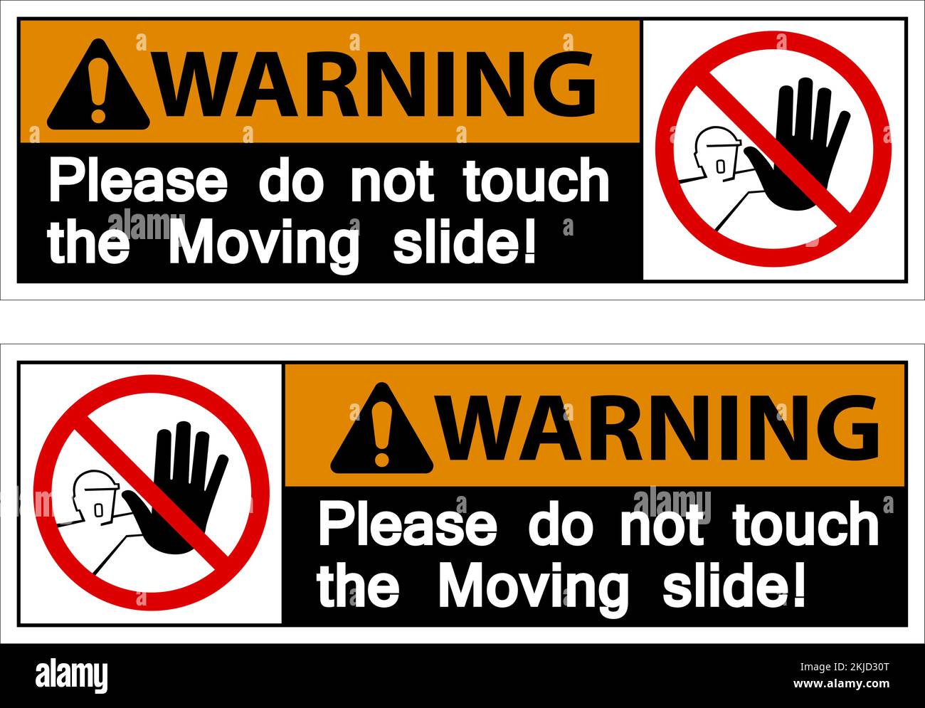 Warning Please do not touch the moving slide on white background Stock ...