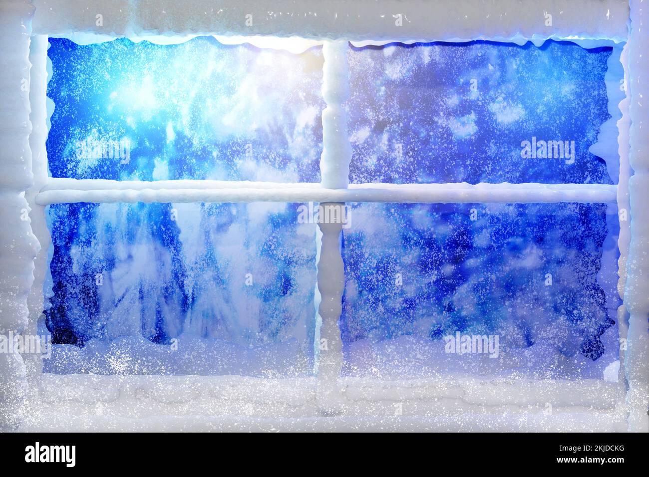 Winter Christmas window with snow falling outside Stock Photo - Alamy