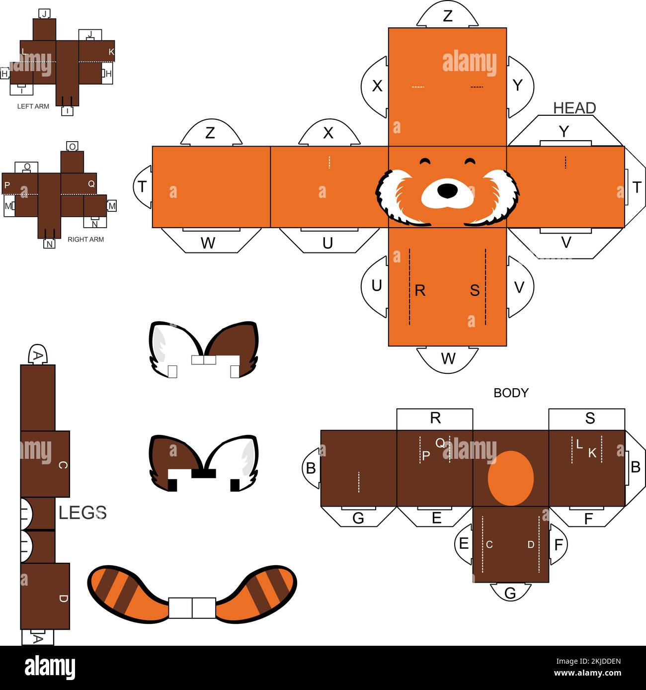cube mockup red panda character cartoon illustration, cube craft design ...