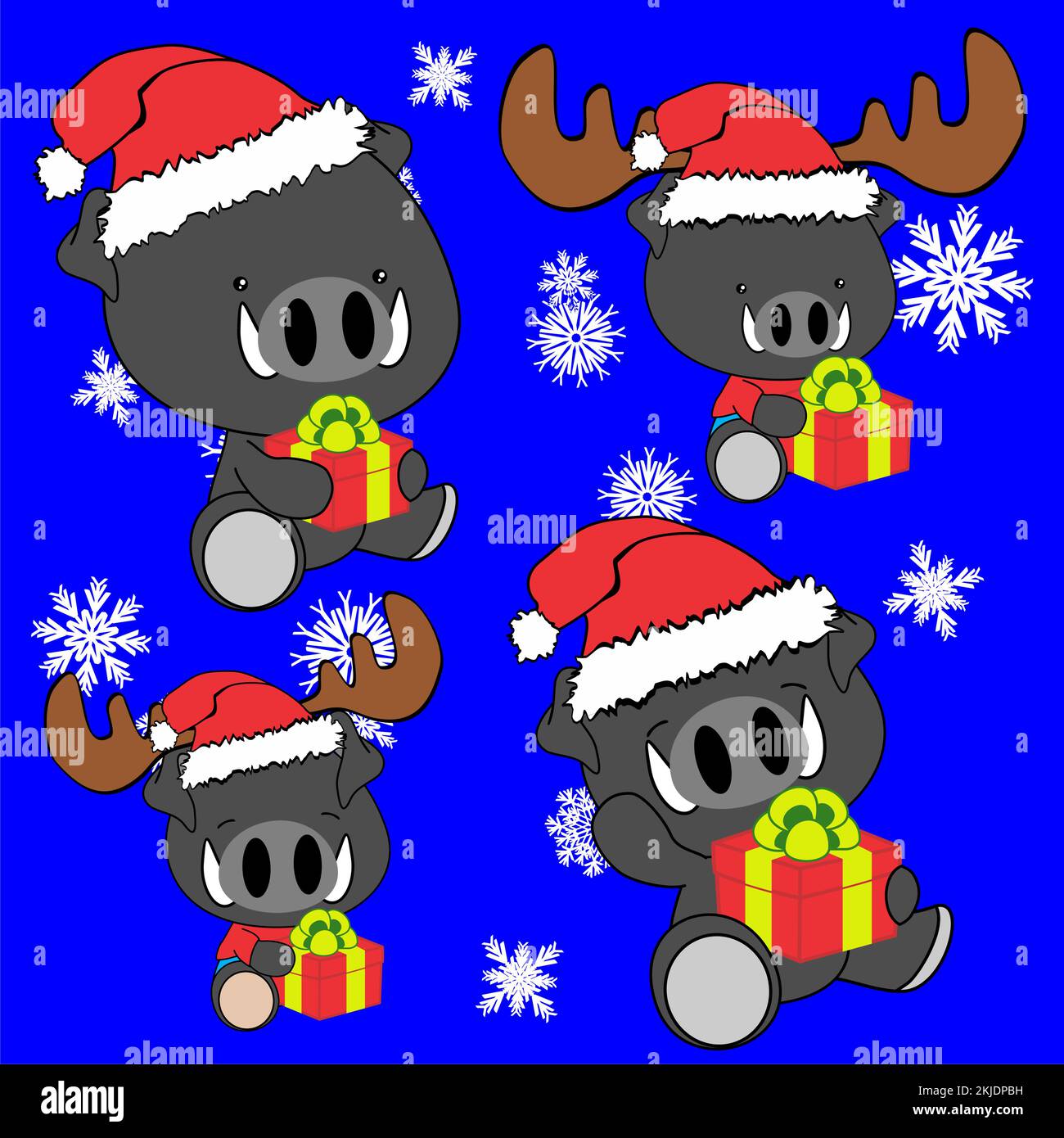 xmas cute baby boar cartoon sitting christmas set collection pack ...