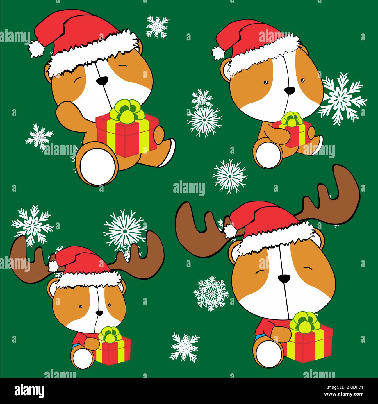xmas cute baby hamster cartoon sitting christmas set collection pack ...
