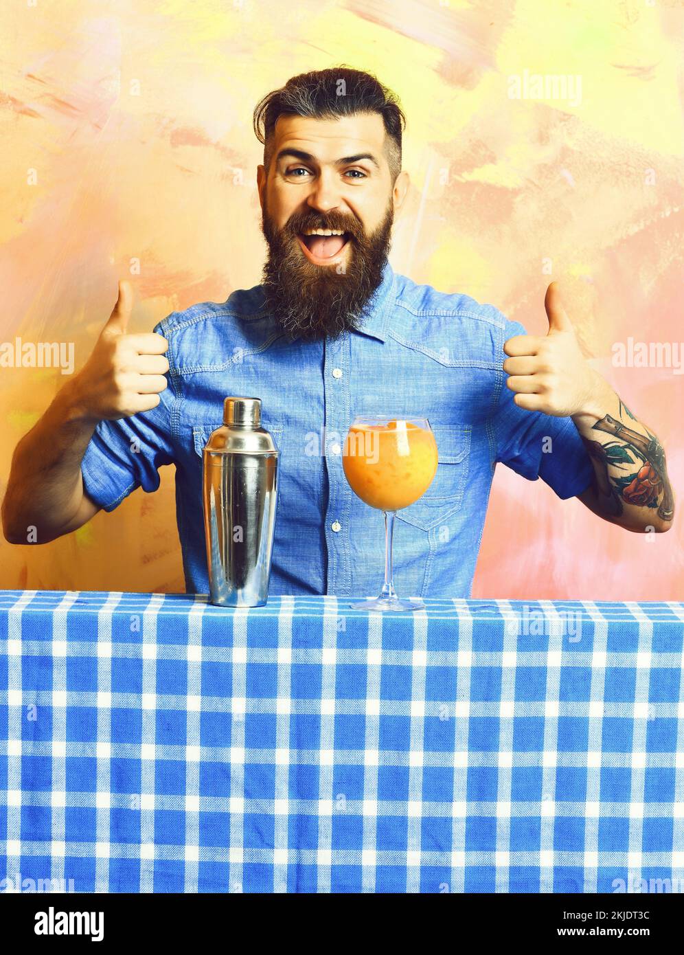 Brutal caucasian hipster with tropical alcohol fresh cocktail Stock ...