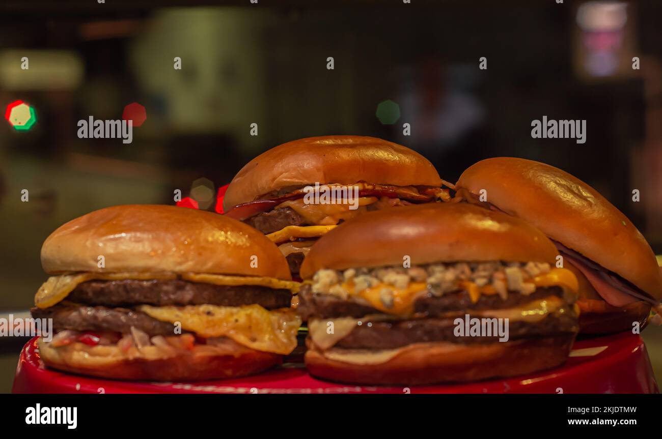 Delicious fresh home made Burguers with vegetables, Food advertising ...