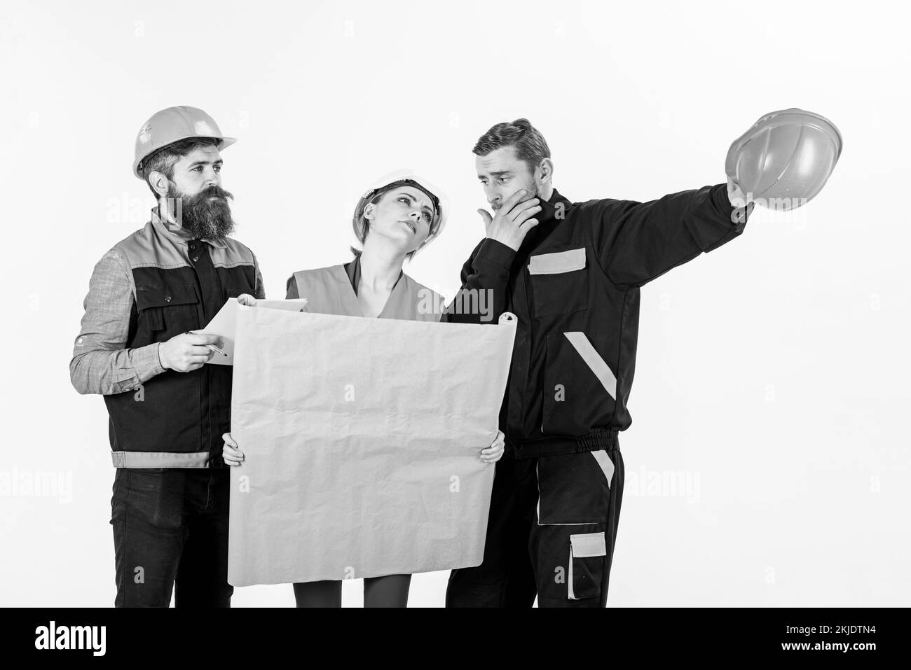 Three people, business manager and engineer meeting project Stock Photo ...