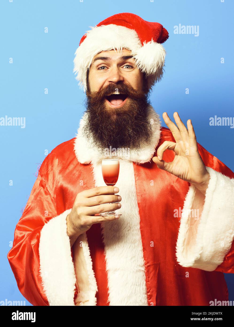 handsome bearded santa claus man with long beard on smiling face ...