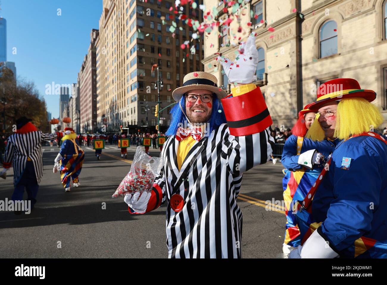NEW YORK, NEW YORK - November 24, 2022: A member of the Brigade Clowns ...