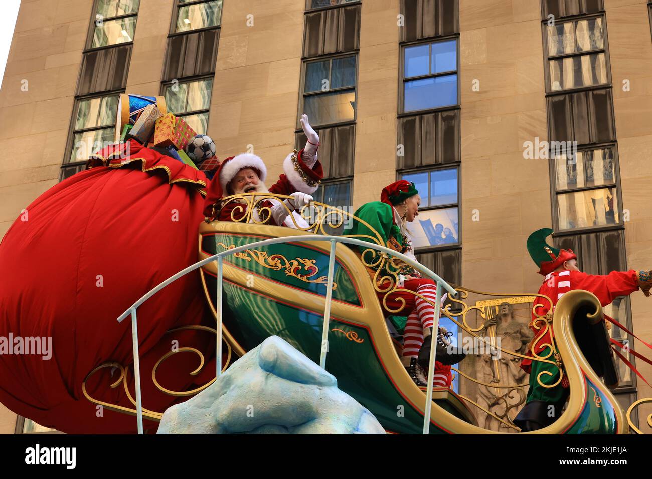 NEW YORK, NEW YORK - November 24, 2022: Santa Claus waves to the crowds ...
