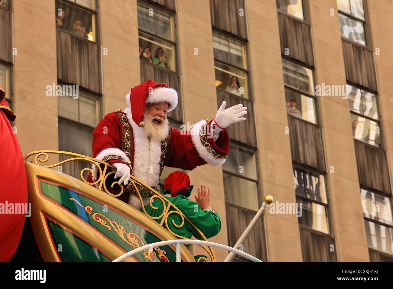 NEW YORK, NEW YORK - November 24, 2022: Santa Claus waves to the crowds ...