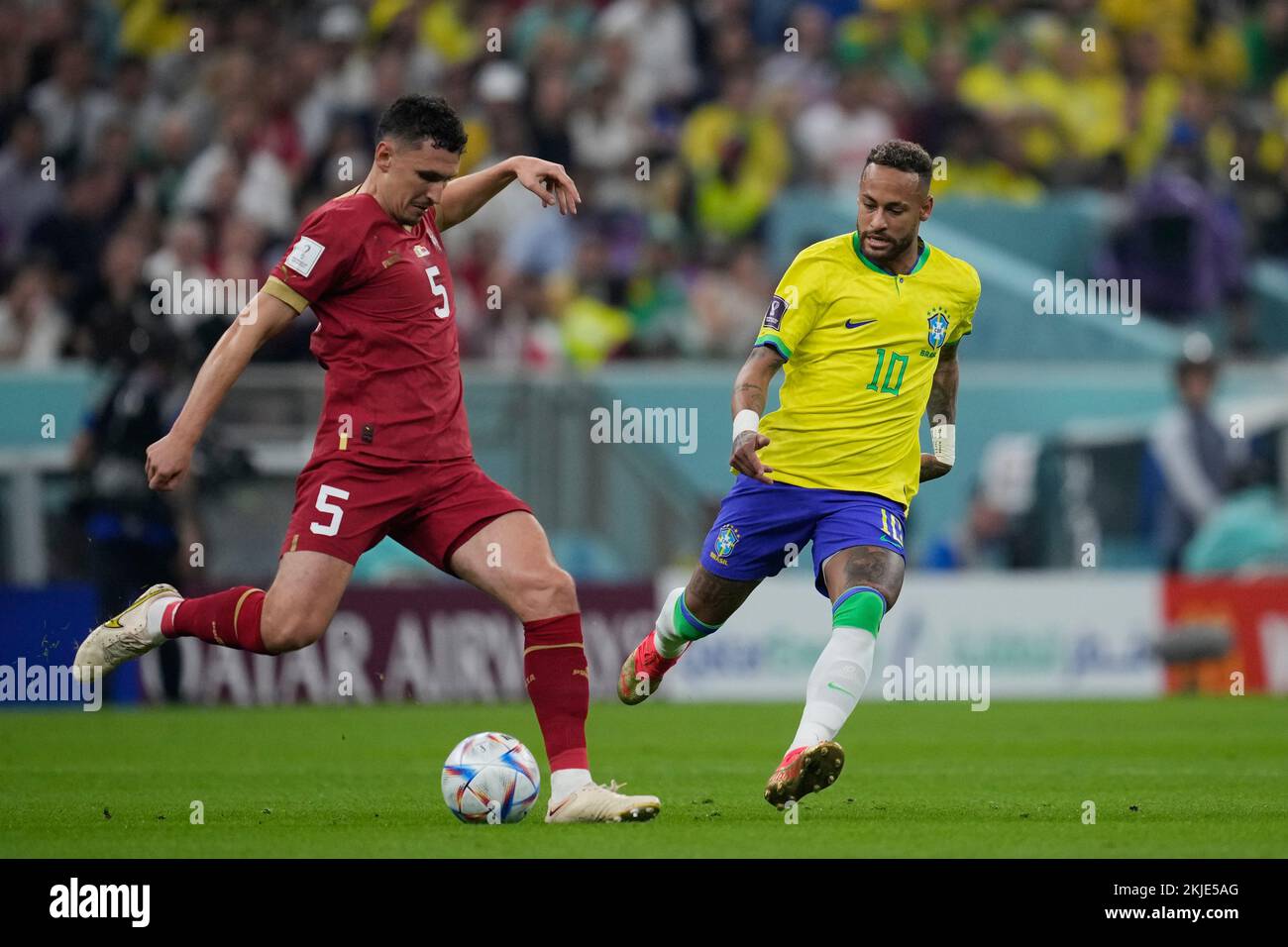 Lusail, Qatar. 24th Nov, 2022. (L to R) Milos Veljkovic (SRB), Neymar ...