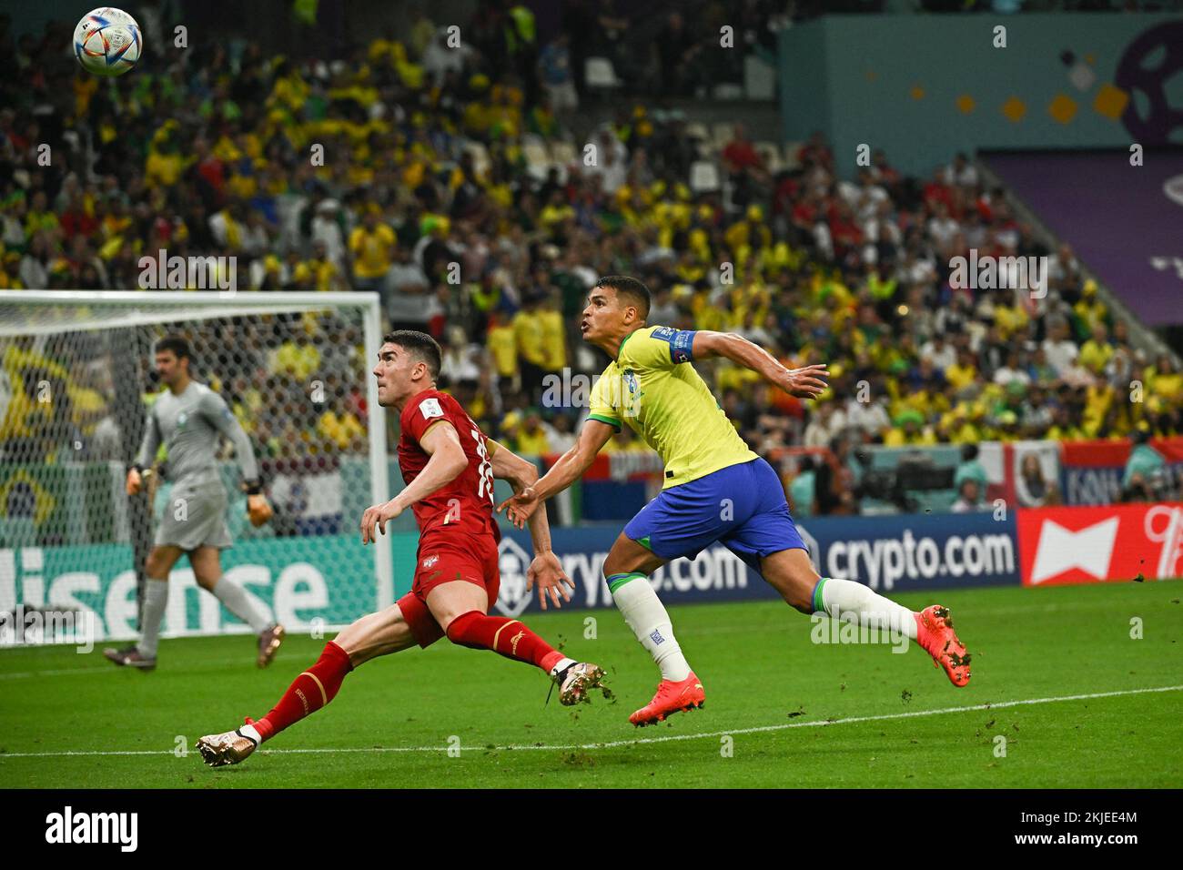 Dusan Vlahovic of Serbia and Thiago Silva of Brazil during Brasil v ...