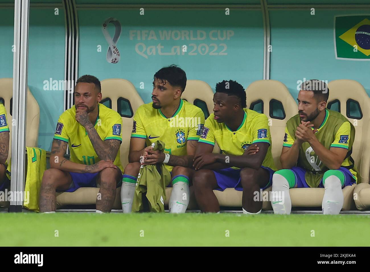 Doha, Qatar. 24th Nov, 2022. Neymar (L) of Brazil looks on from the ...
