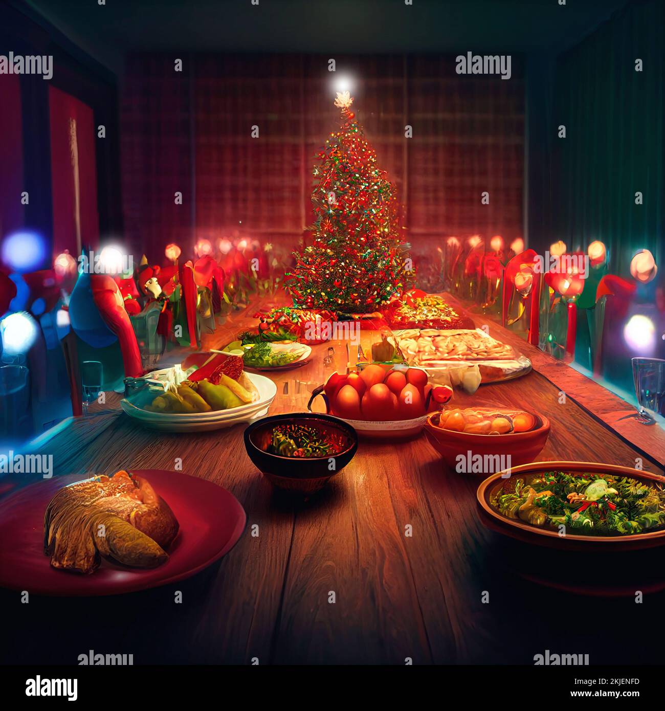 Beautiful decorated table at christmas dinner Stock Photo - Alamy