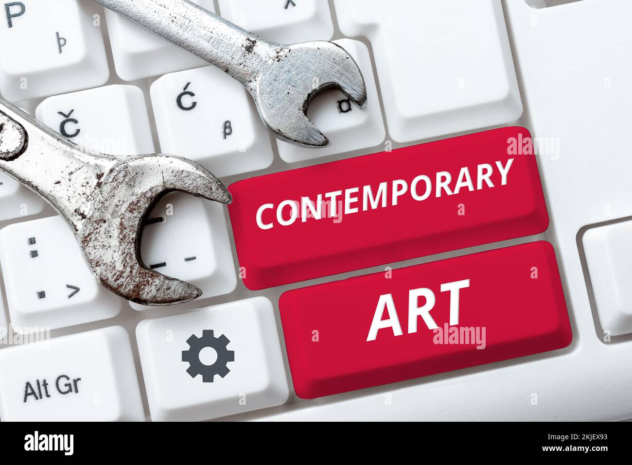 Hand writing sign Contemporary Art. Word Written on made today by ...