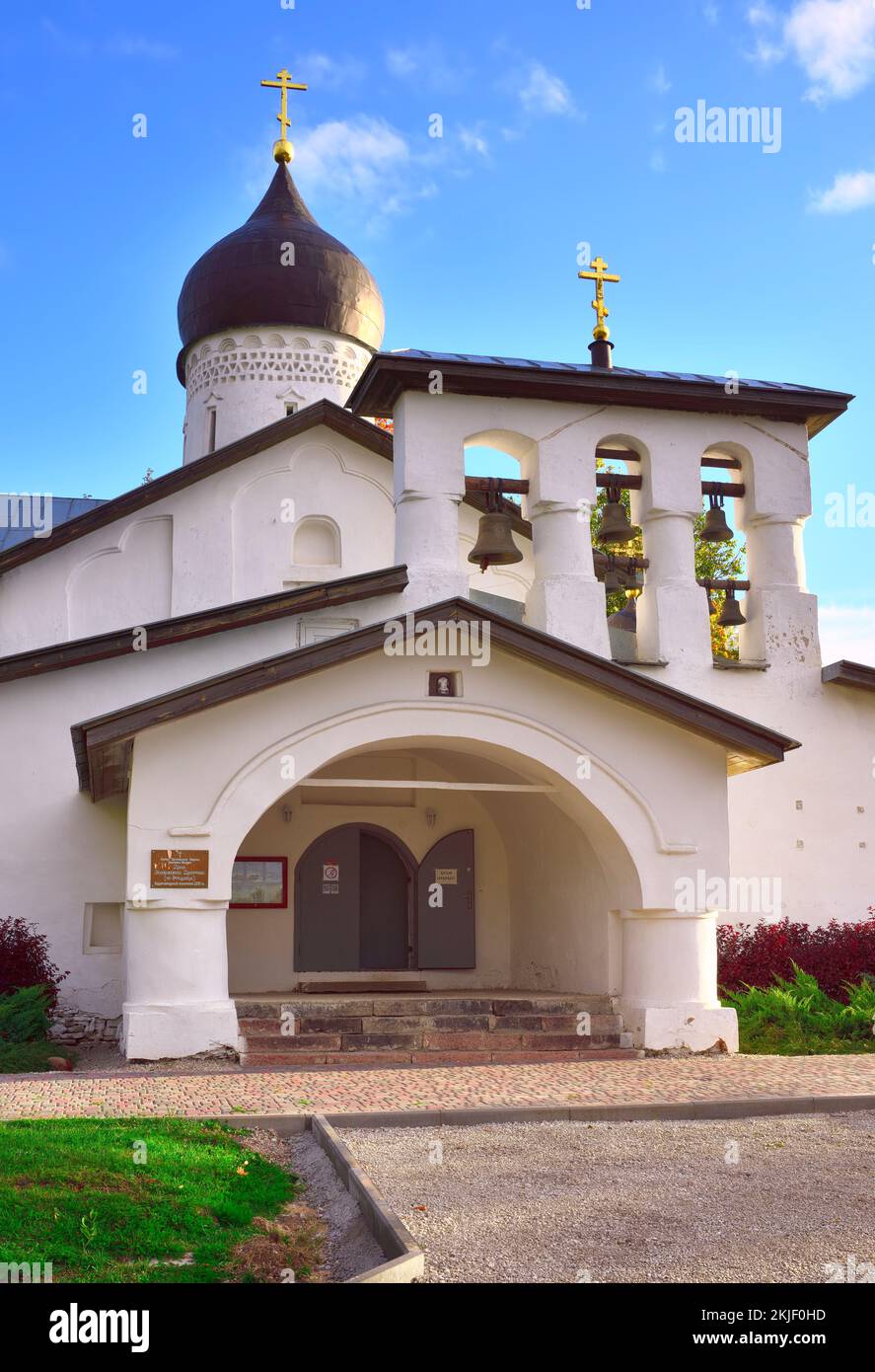 Pskov, Russia, 09.26.2022. Old Russian churches of Pskov. Entrance to ...