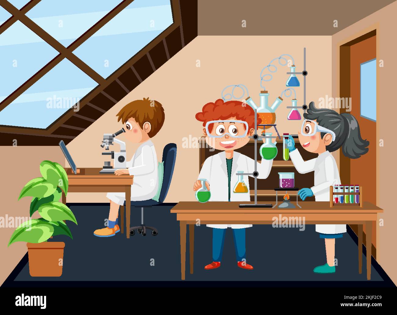 Student doing science experiment in laboratory illustration Stock ...