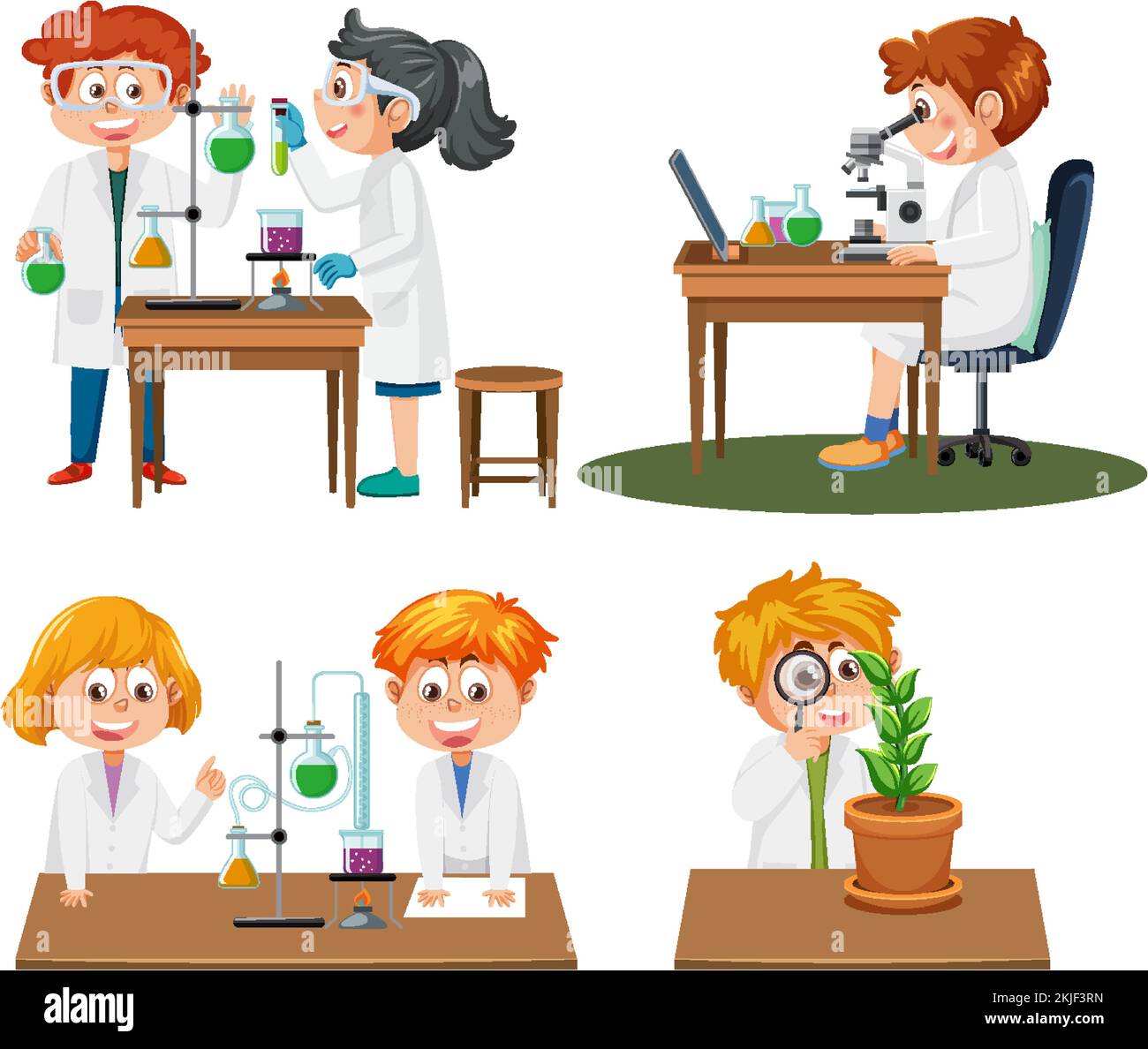 Scientist kids cartoon characters set illustration Stock Vector Image ...
