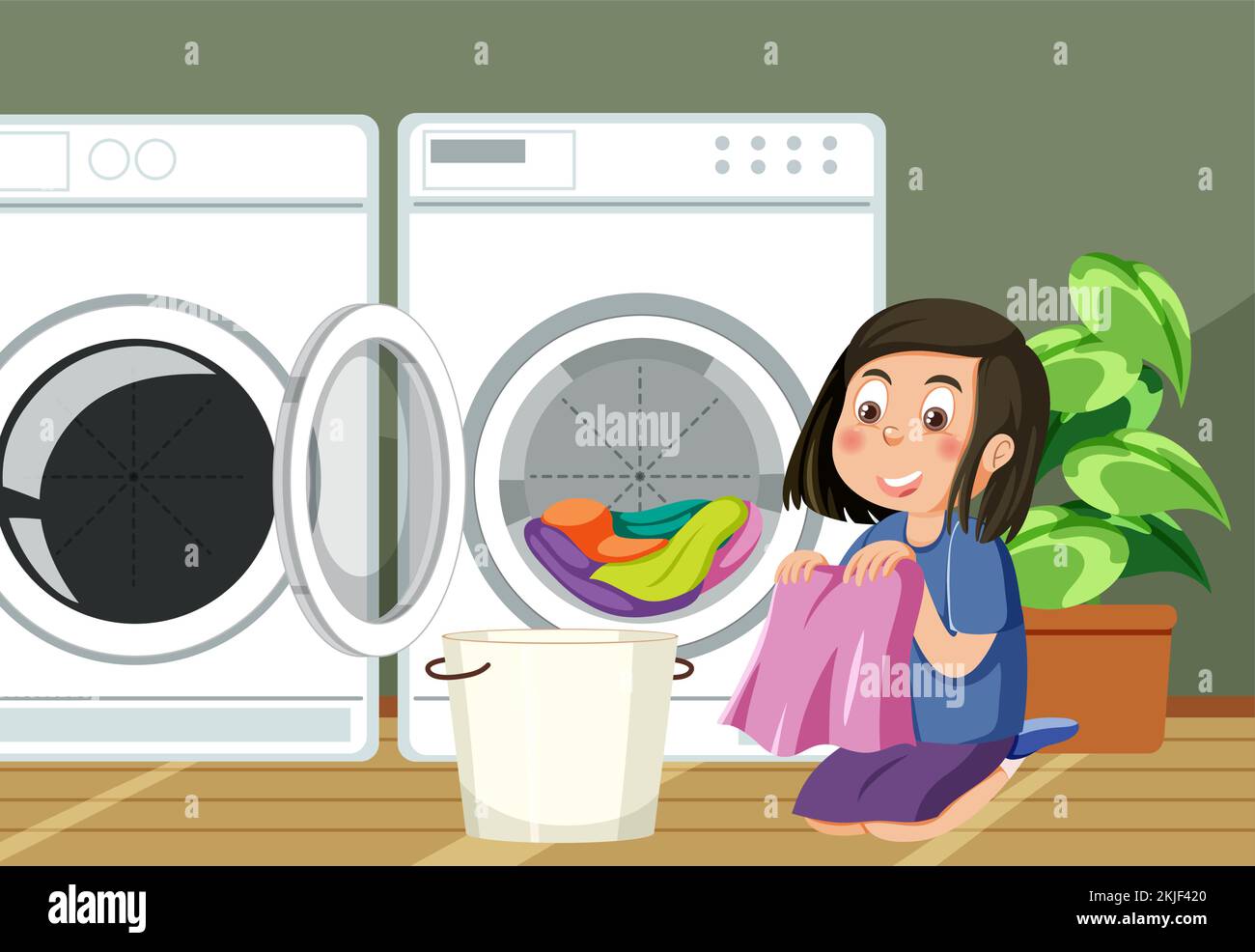 Girl doing laundry in the room illustration Stock Vector Image & Art ...