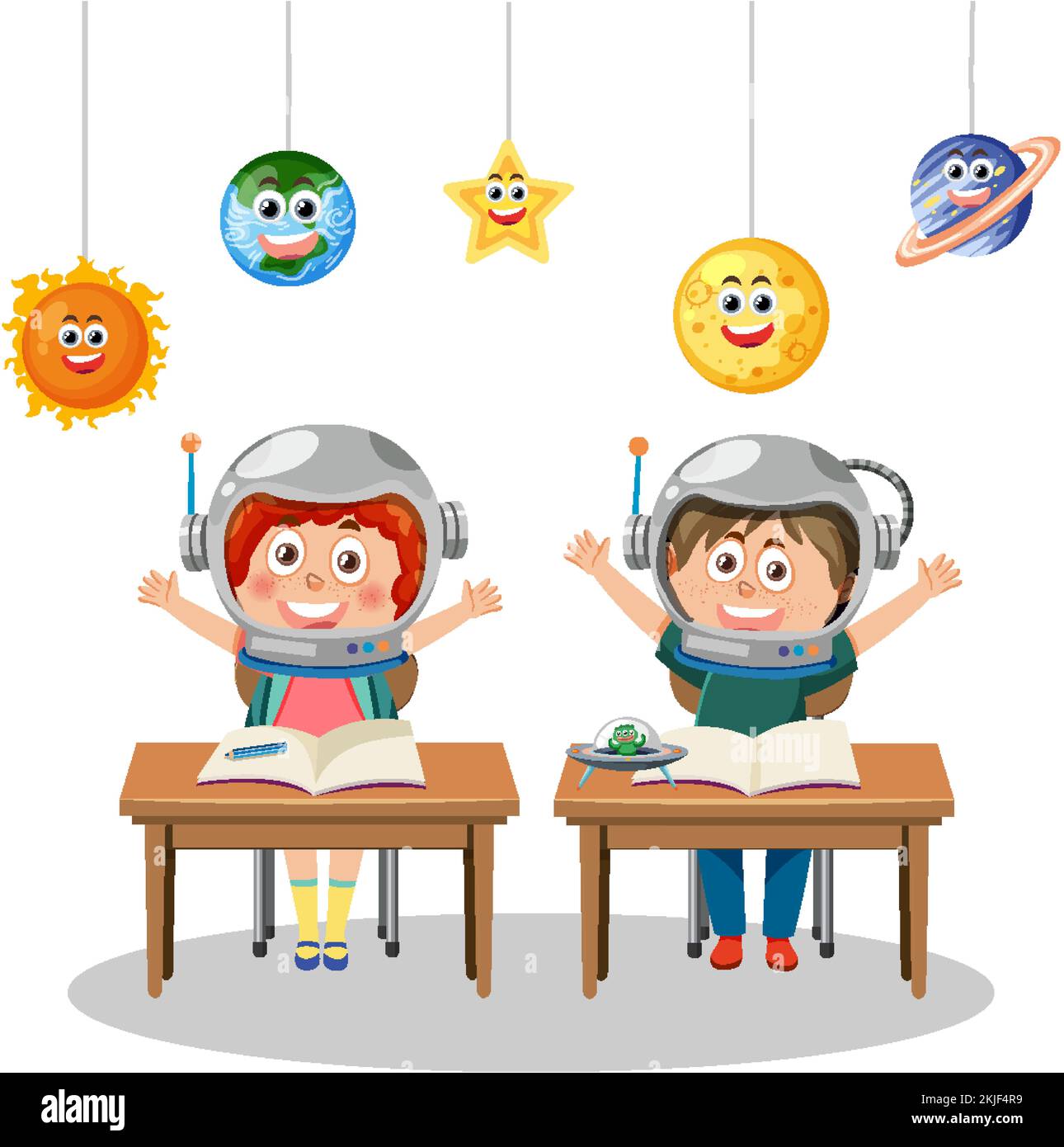 Cartoon kids learning astronomy illustration Stock Vector Image & Art ...