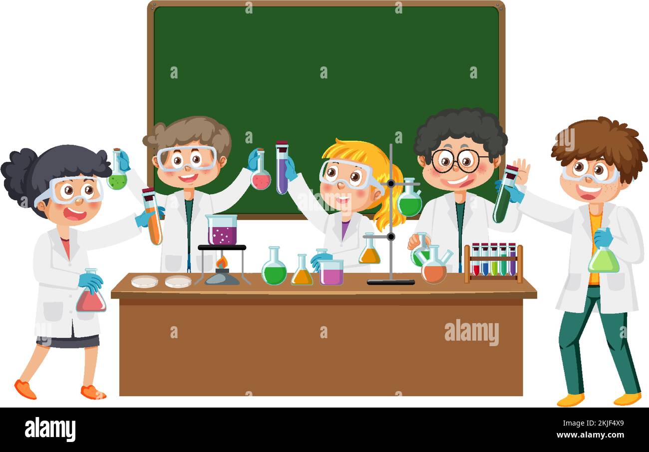 Scientist kids doing chemical experiment illustration Stock Vector ...