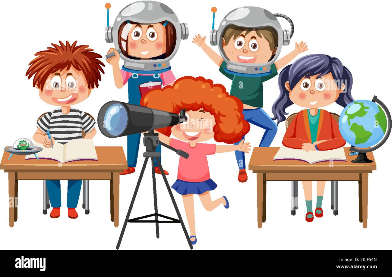 Astronomy kids with telescope illustration Stock Vector Image & Art - Alamy