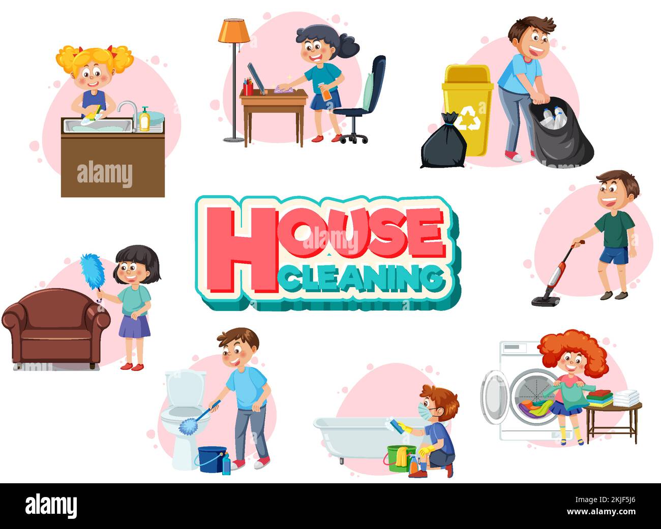 Kids cleaning at home set illustration Stock Vector Image & Art - Alamy