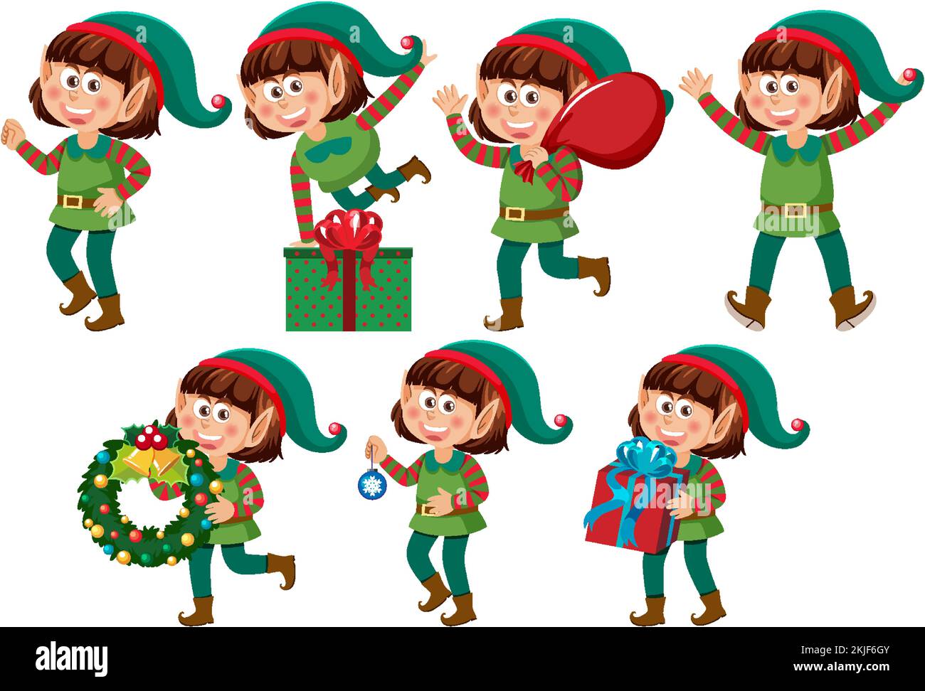 Christmas elves cartoon characters set illustration Stock Vector Image ...