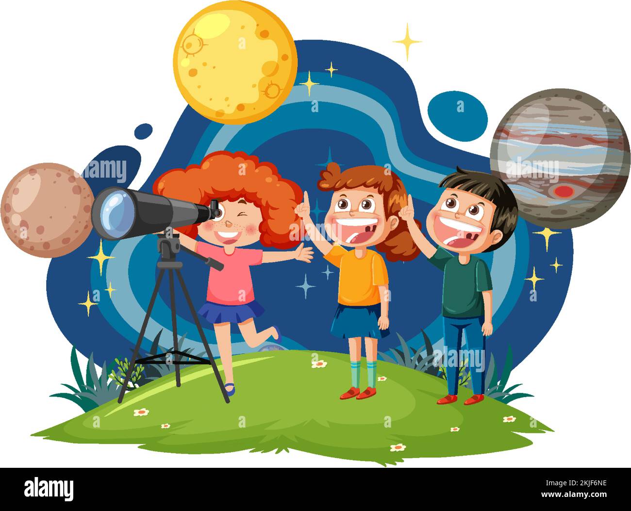 Kids observing the sky with a telescope illustration Stock Vector Image ...