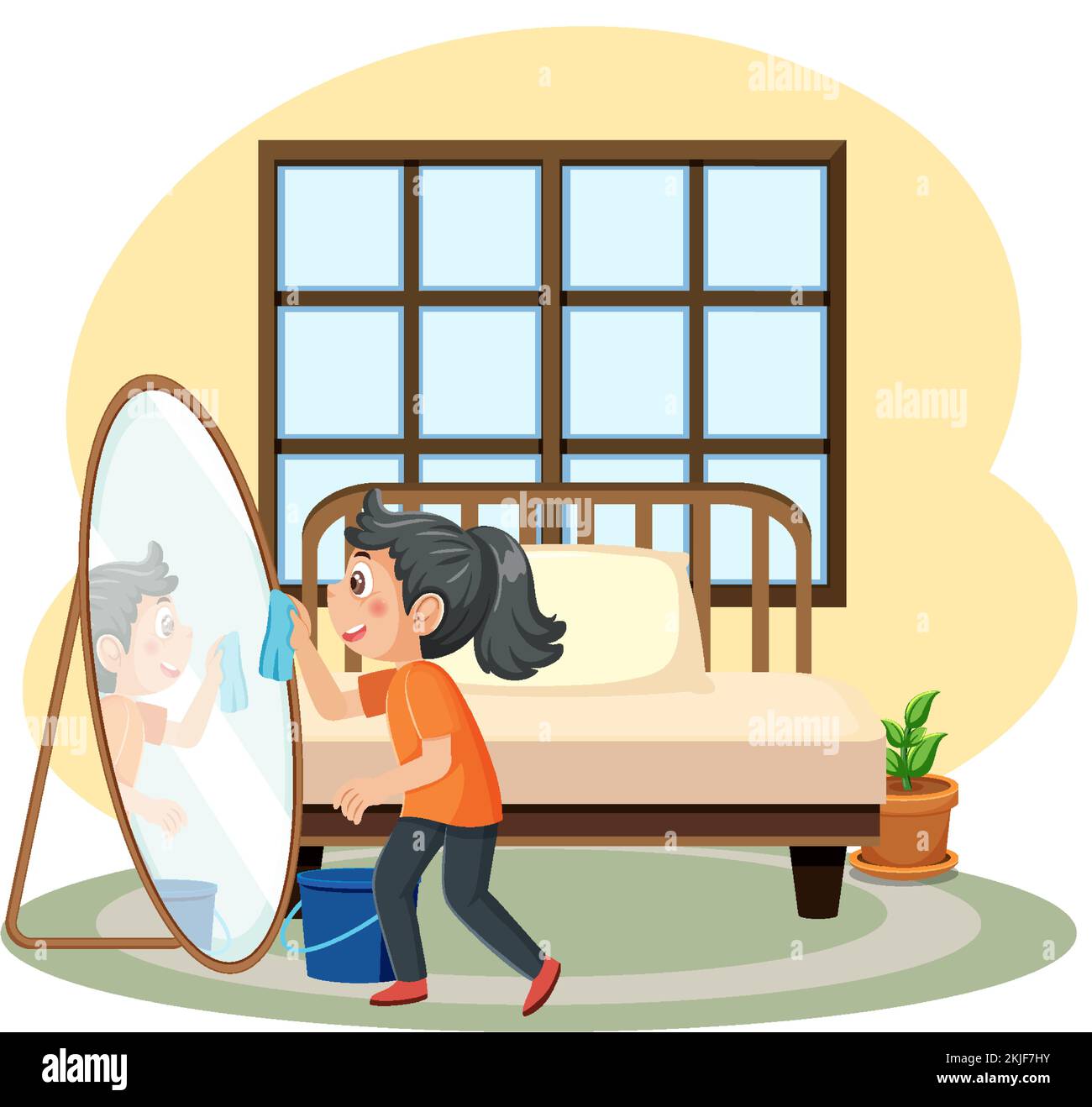 A girl cleaning in bedroom illustration Stock Vector Image & Art - Alamy