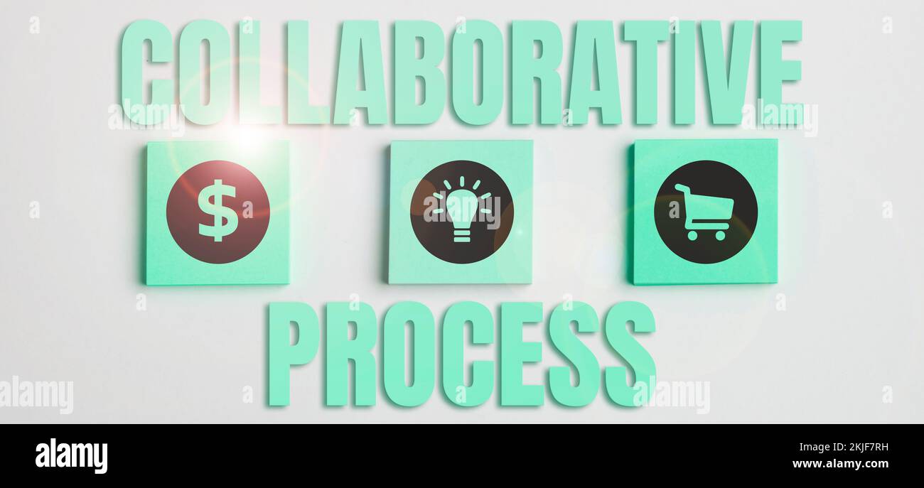Hand writing sign Collaborative Process, Business approach people and ...