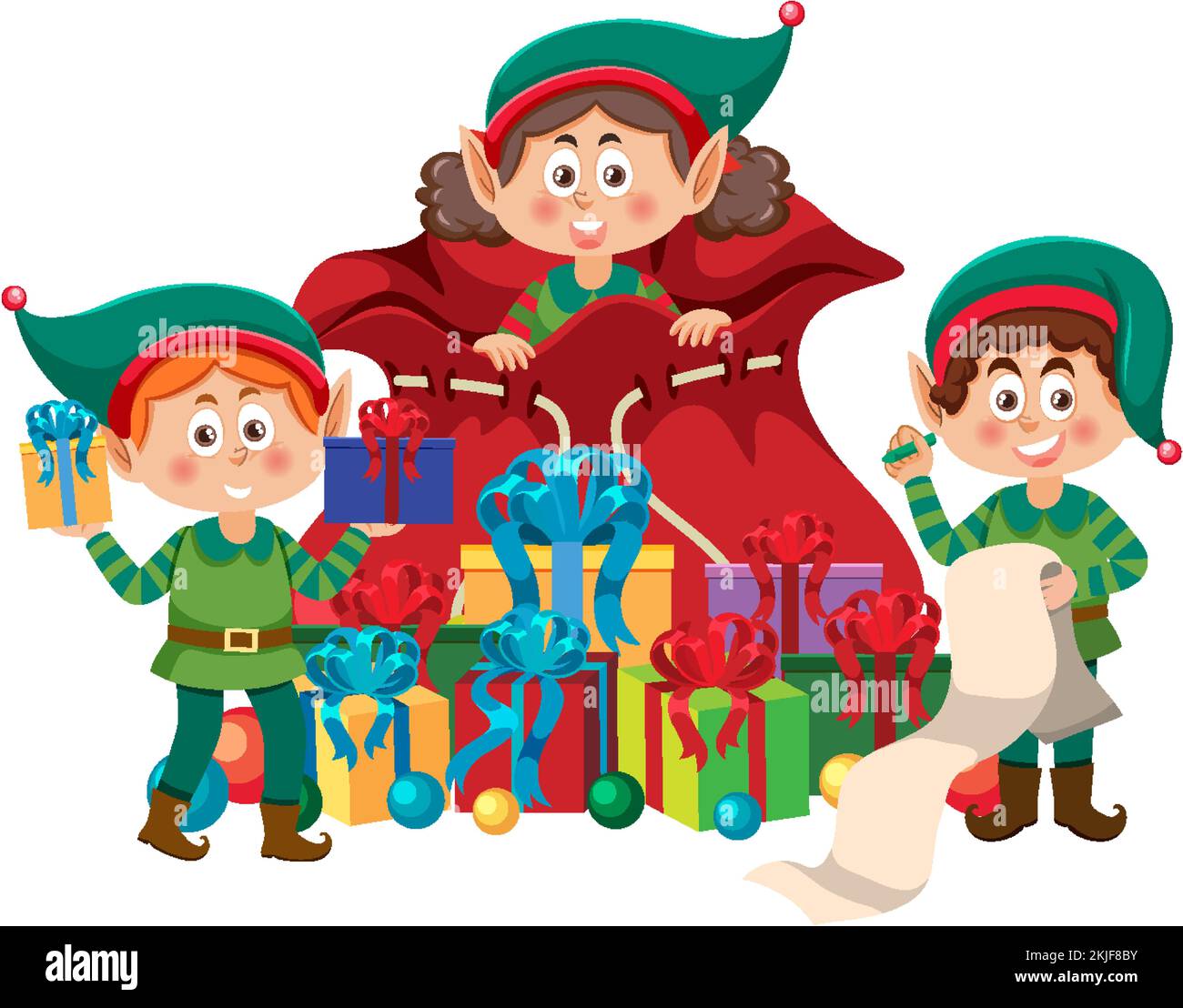 Elves cartoon character with Christmas present illustration Stock ...