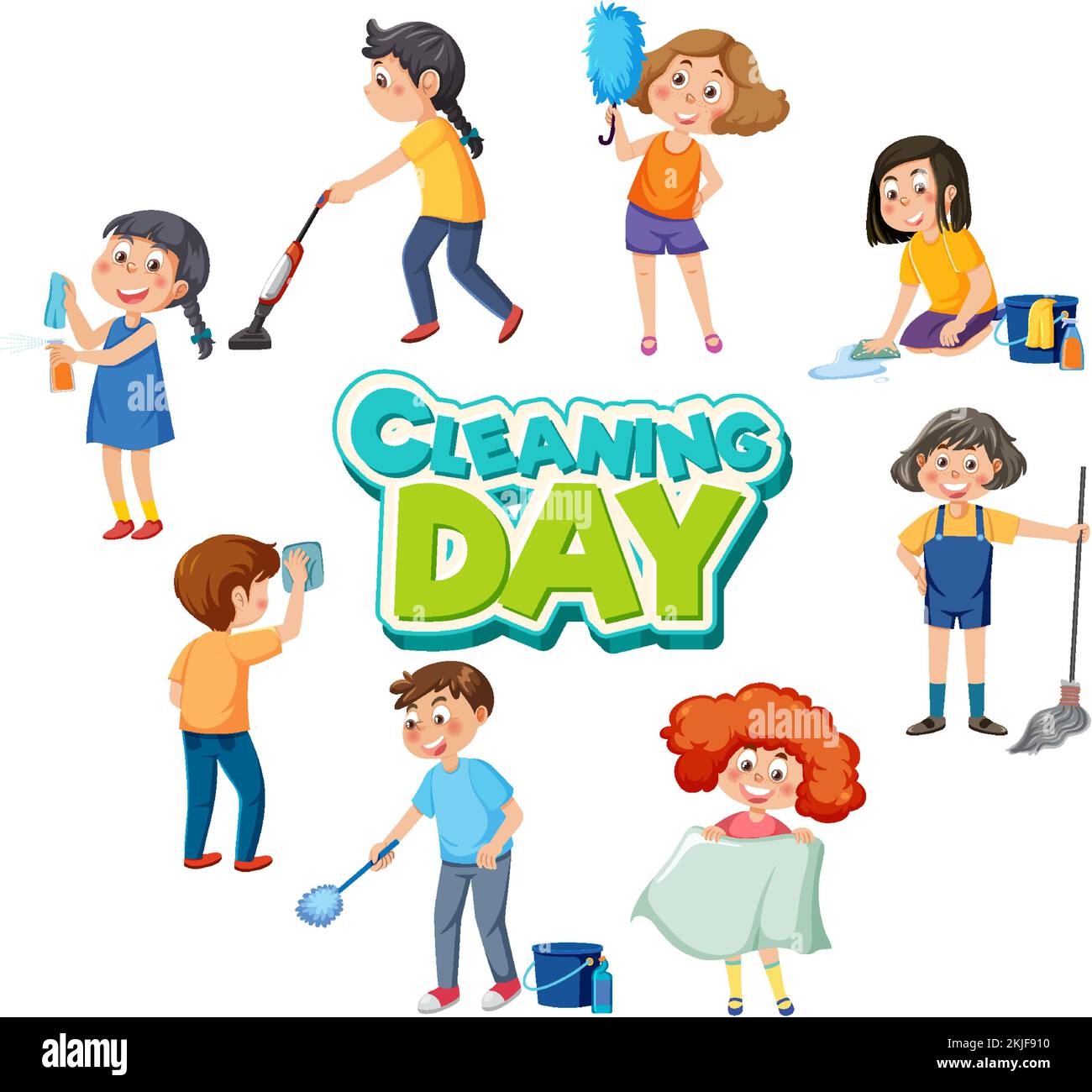 Kids cleaning at home set illustration Stock Vector Image & Art - Alamy